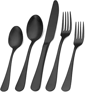 Amazon.com: Matte Black Silverware Set, Satin Finish 20-Piece Stainless ...