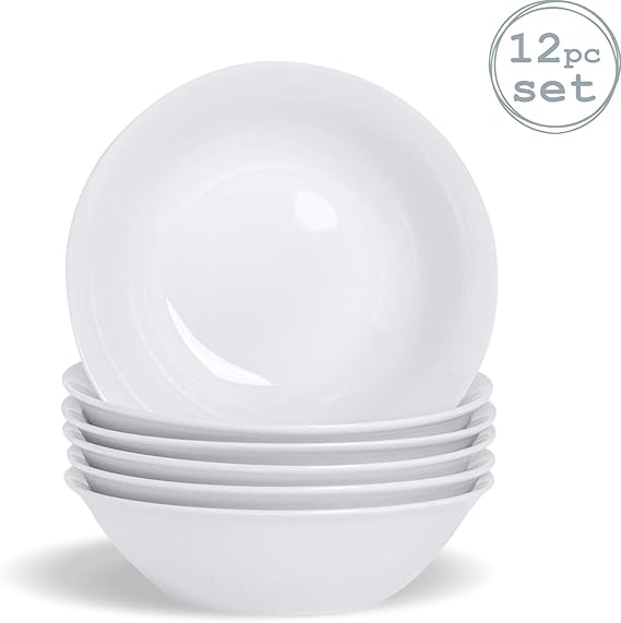 Argon Tableware White Oatmeal Cereal Breakfast Bowls - 18cm - Set of 12 ...