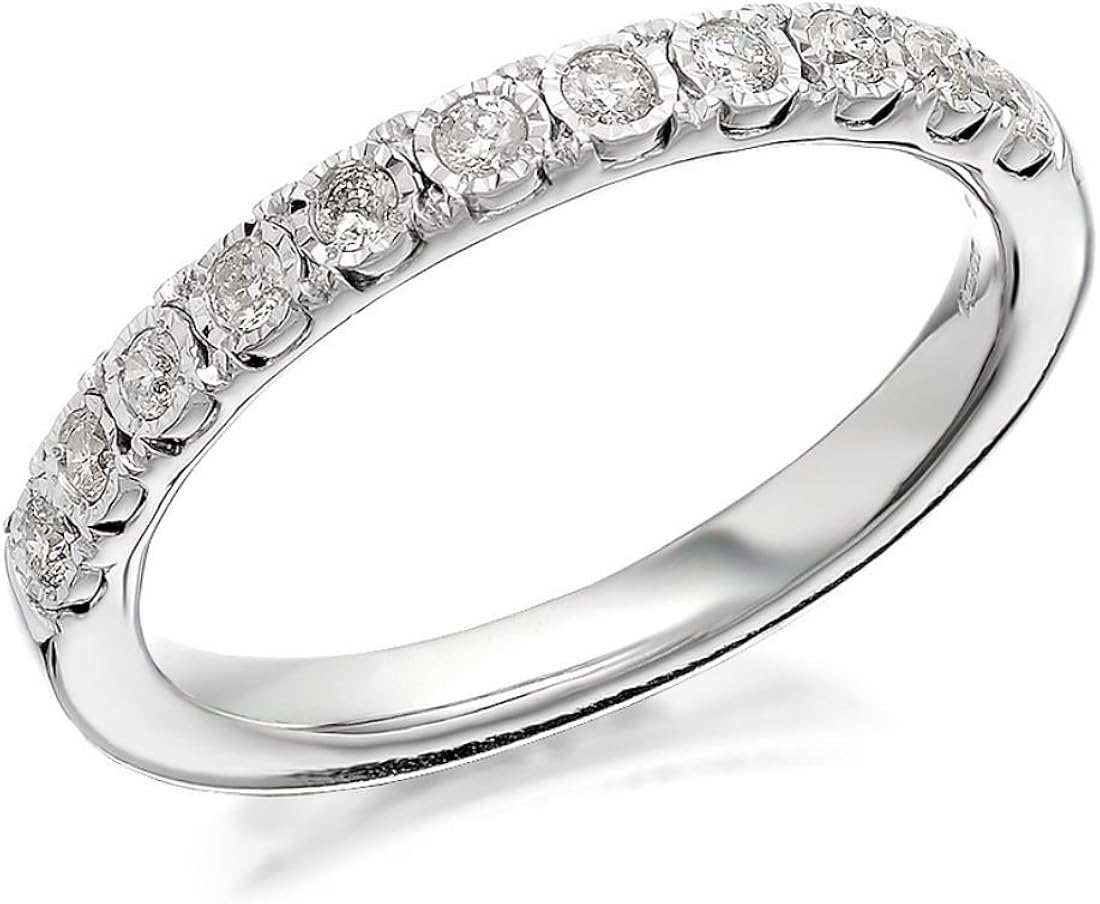F. Hinds Womens Jewellery 9ct White Gold Diamond Half Eternity Ring ...