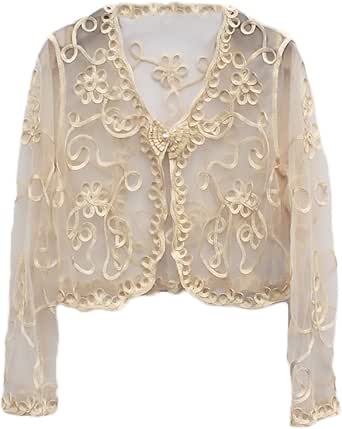 Bolero Mujer Malla De Encaje Transparente Elegantes Manga Larga Moda ...