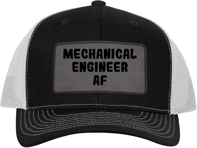 Mechanical Engineer AF - Leather Grey Patch Engraved Trucker Hat, Black ...
