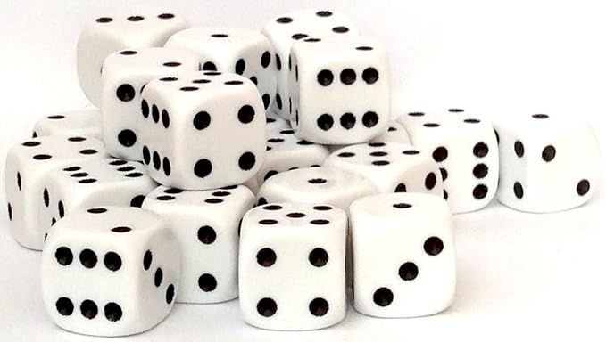 Dice, 24 x 16mm Round Corner Spot - White: Amazon.co.uk: Toys & Games