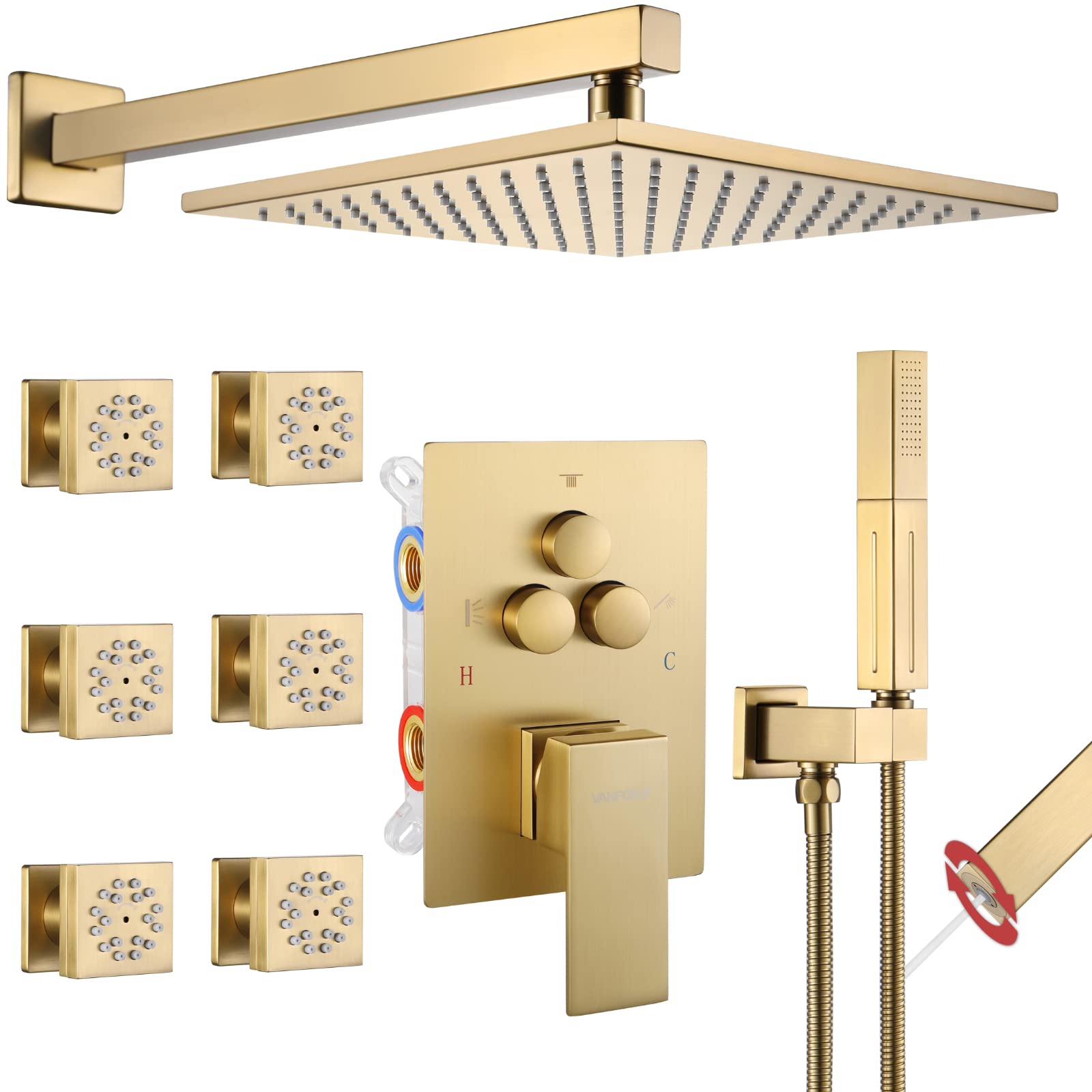 Mua Shower Faucet Set Brushed Gold Shower System with 6 PCS Body Jets(2 ...