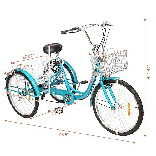 Folding Tricycles For Adults 20/24/26 Inch Adult Tricycle 7 Speed 3 ...