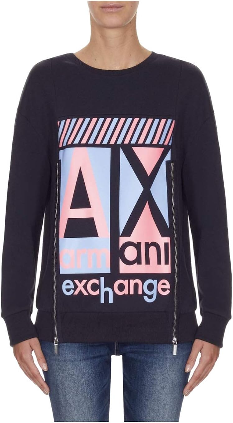 AX Armani Exchange Womens Block Contrast Color Logo Zipper Crewneck ...