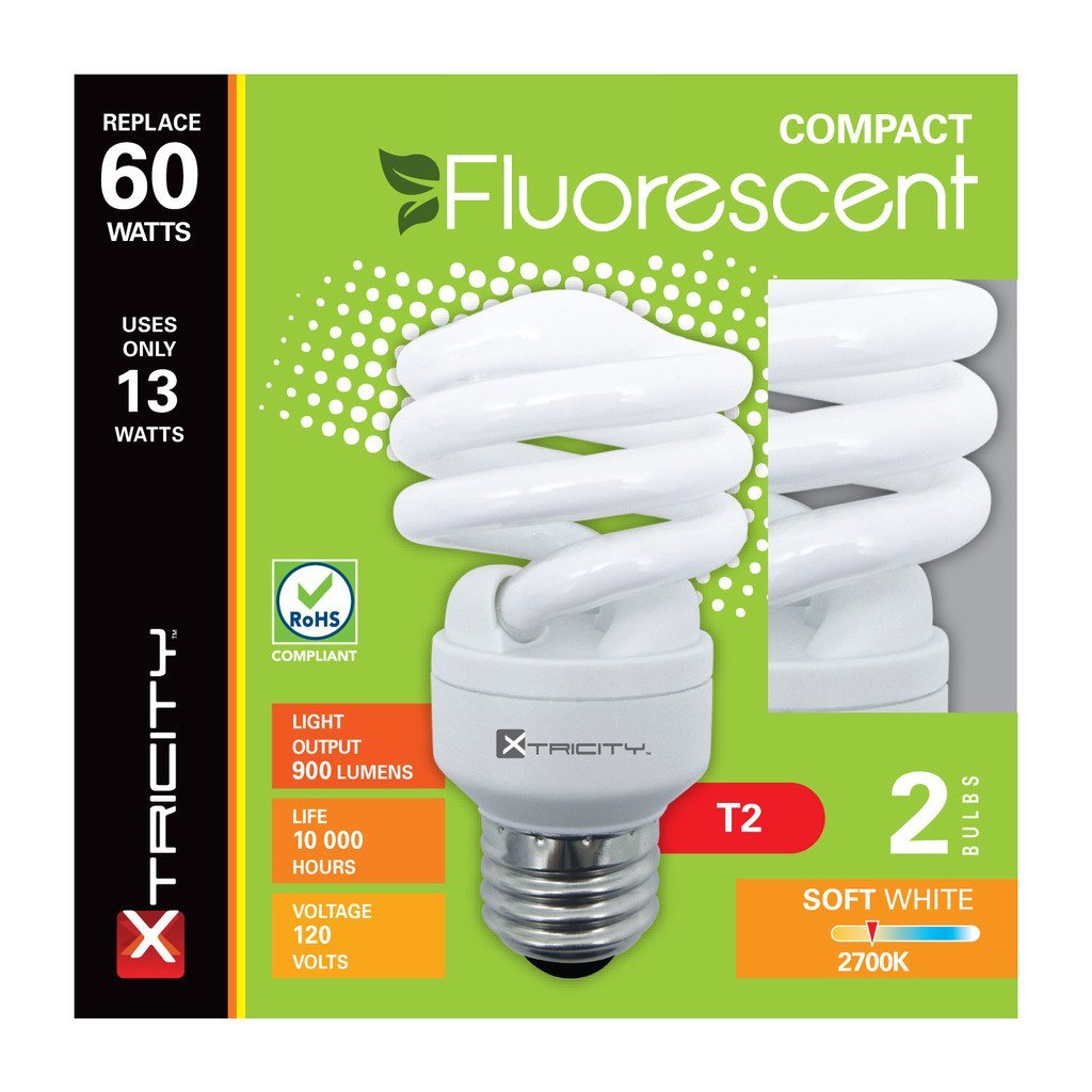 Compact Fluorescent Light Bulb T2 Spiral CFL UL Listed 60 Watt Equivalent 13W E26 Medium Base ...