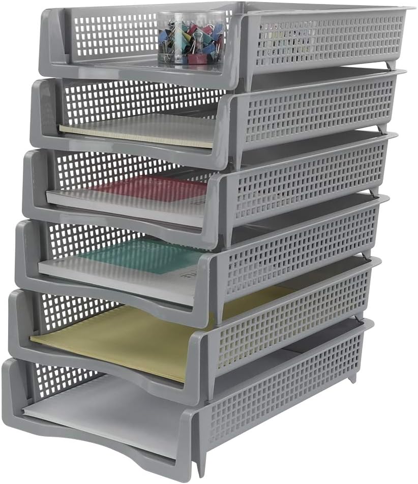 Vareone Gray Office Desk Letter file Holder Trays Stacking Storage Rack ...