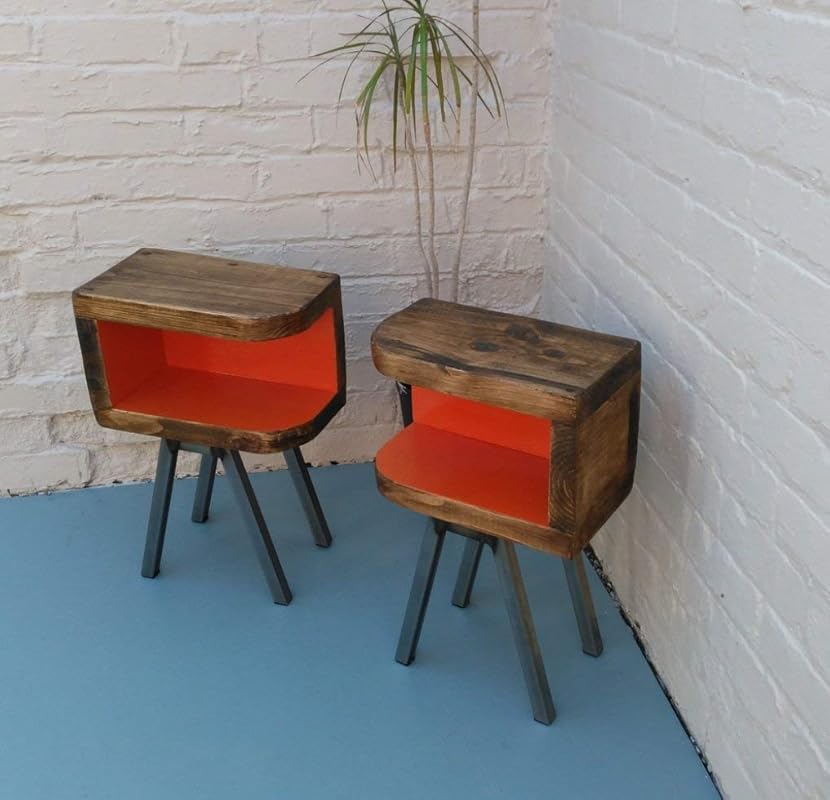 Bedside tables with curved front and steel legs. Bunker style funky ...