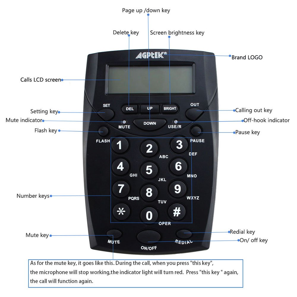 AGPtek Call Center Dialpad Headset Telephone with Tone Dial Key Pad ...