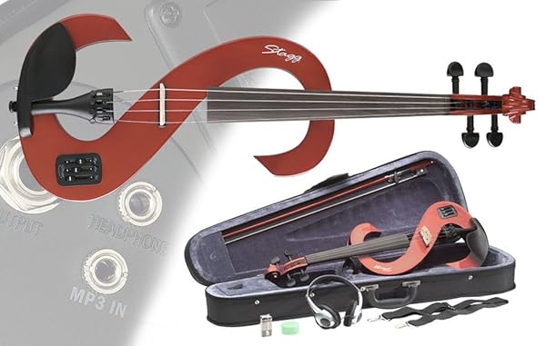 Stagg EVN 4/4 TR Silent Violin Set with Case - Transparent Red (Color ...