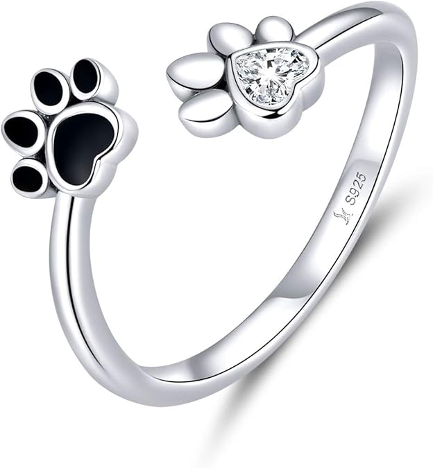 Sterling Silver Women Rings Dog Paw Print Adjustable Finger Open Thumb ...