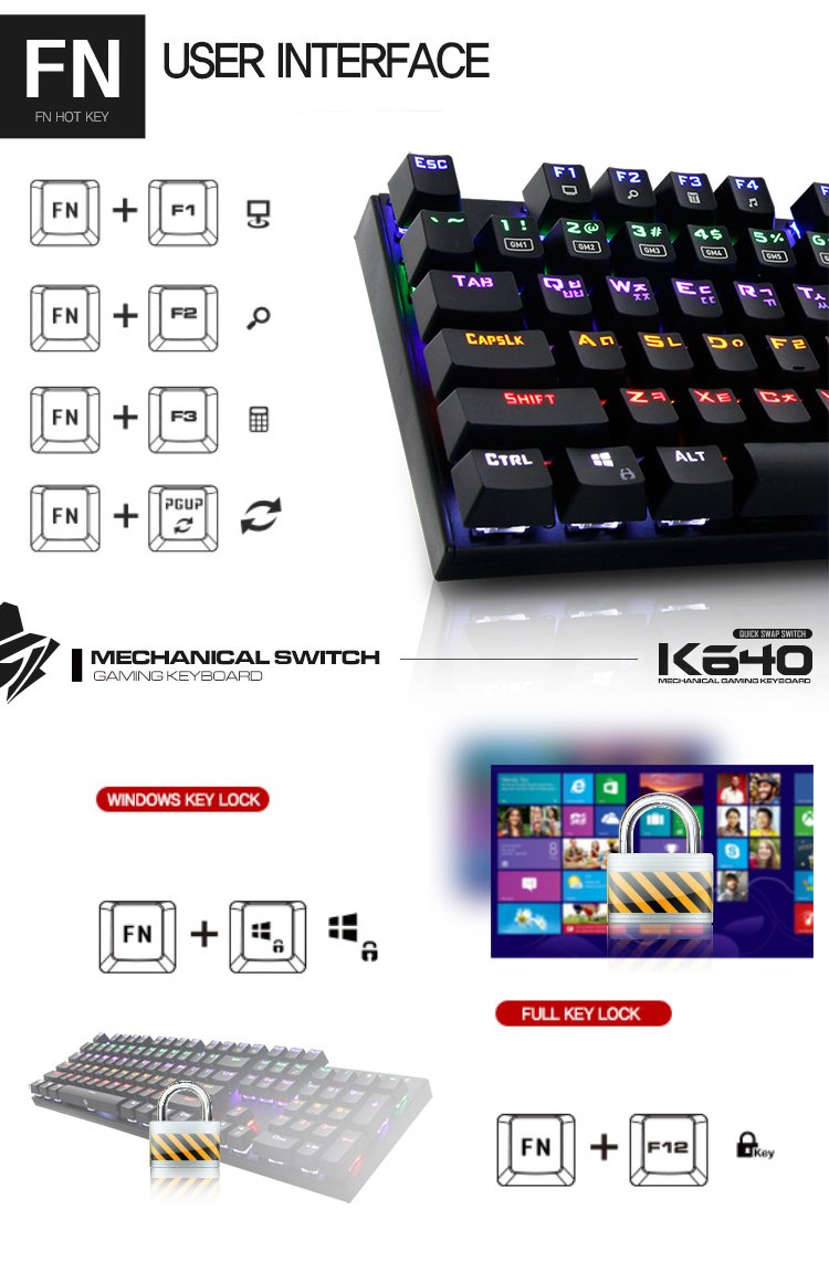 Mua ABKO HACKER K640 Mechanical Keyboard Rainbow LED (Blue Axis)/Eng/Korean Version/Eng/Kor ver ...