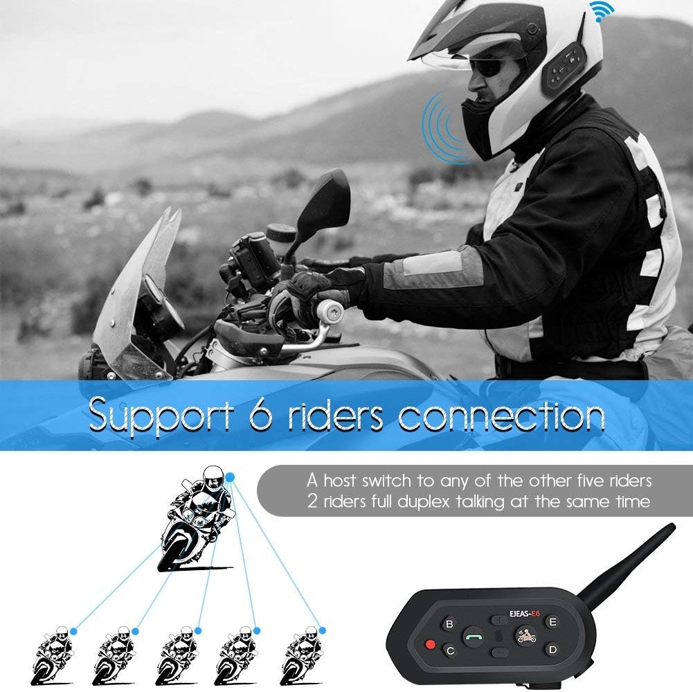 EJEAS® E6 Motorcycle Helmet Bluetooth Intercom Headset 6 Riders 1200m ...