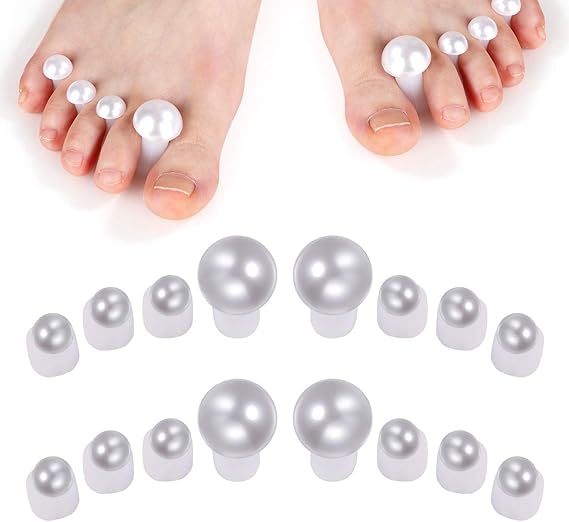 8pcs White Pearl Silicone Toe Separators- Reusable Pedicure Toe ...