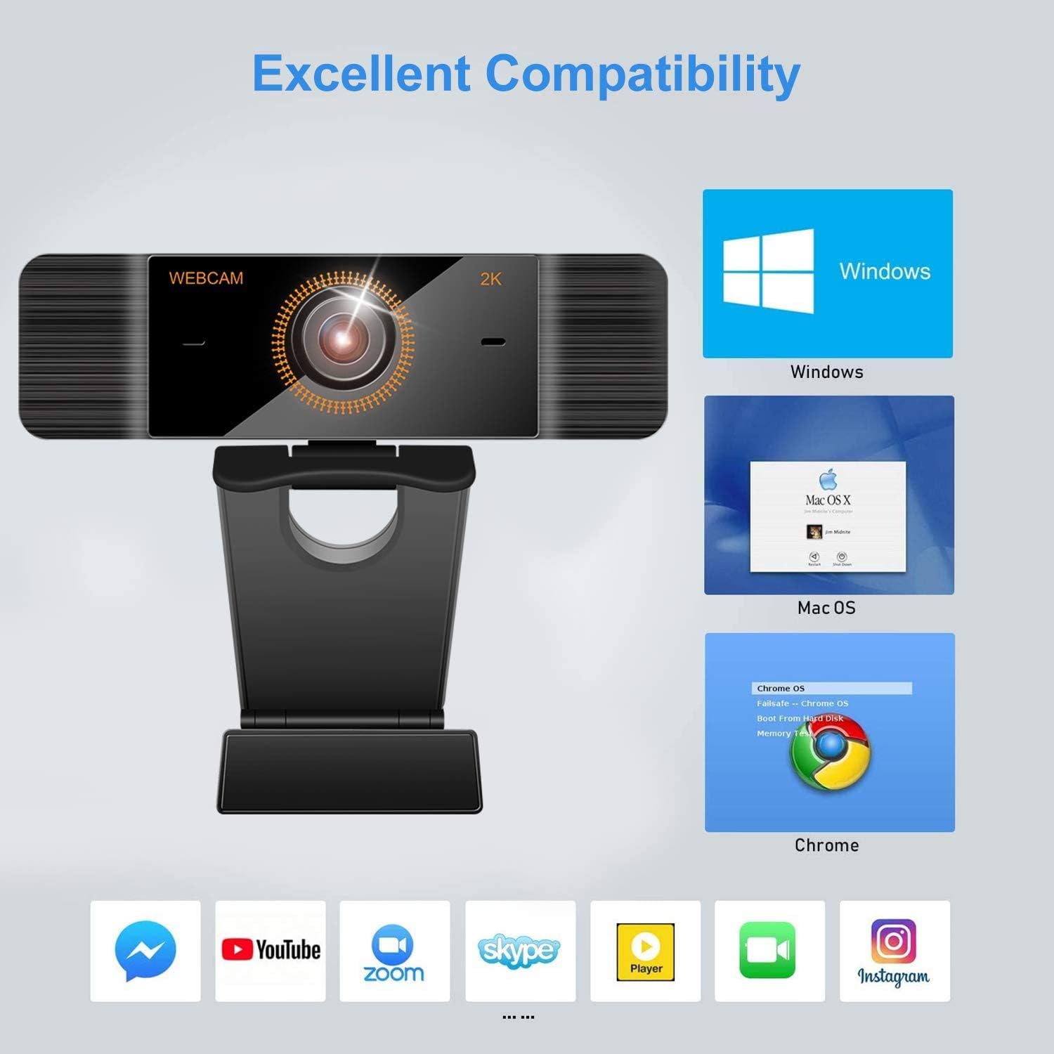 2K 1440P Computer Camera and Microphone for Zoom Webcam for Windows/Mac ...