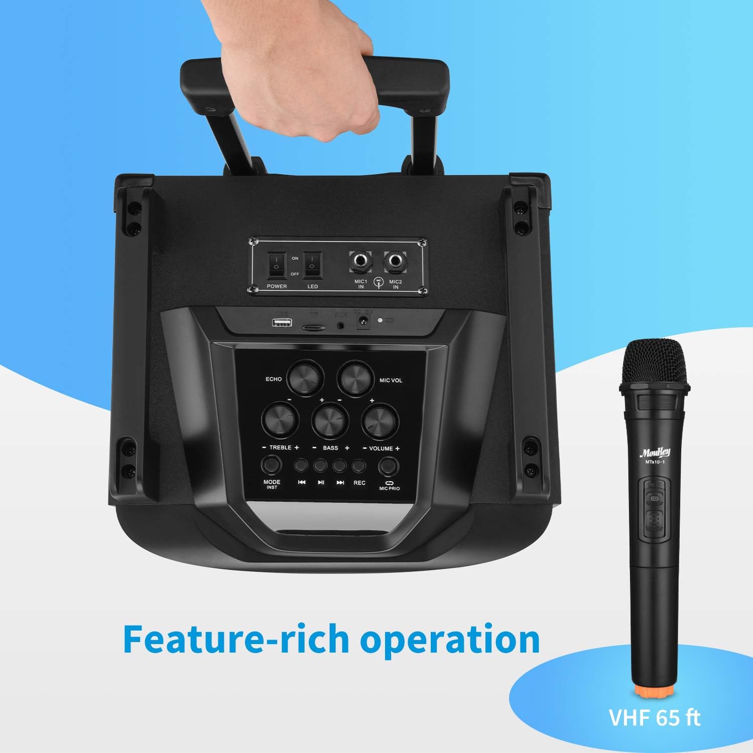 Moukey Portable PA Speaker System Karaoke Machine 140W 10″ with ...