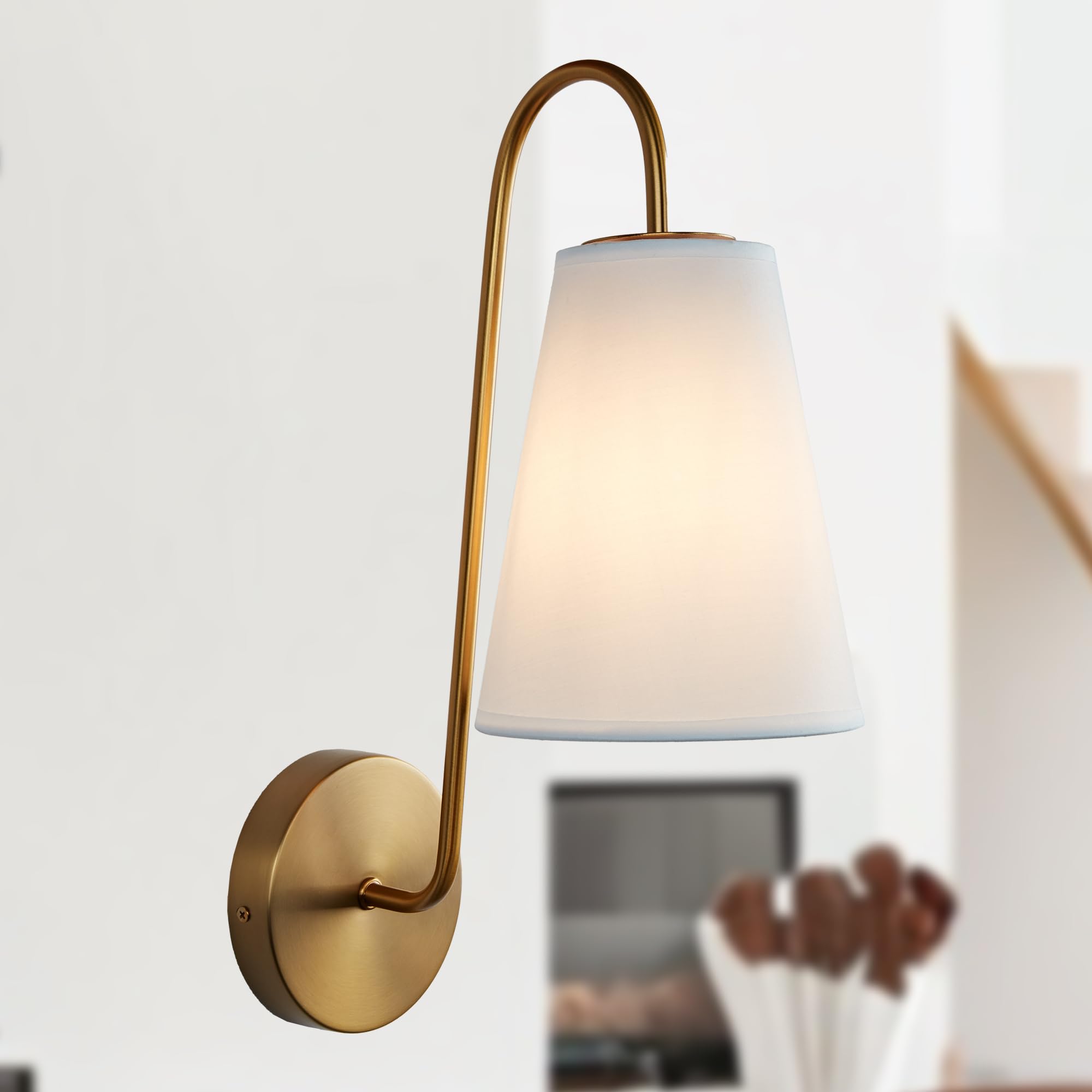 Elegant Design Minimalist Sconce with Linen Shade - Damp Rated in Brass ...
