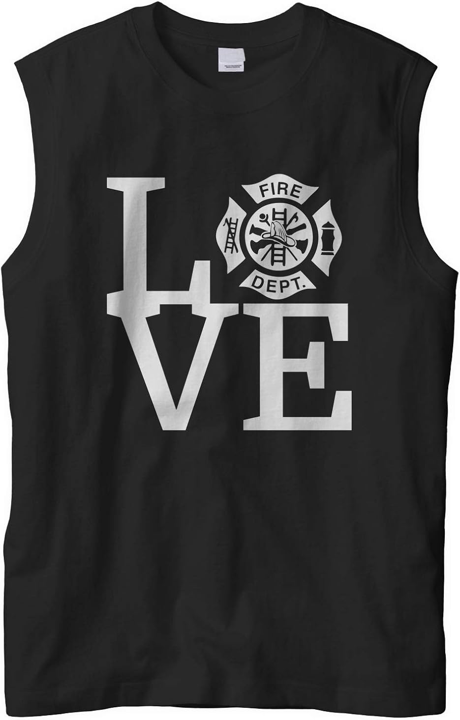 Men's Love Fire Department Firefighter Fire Fighter Sleeveless Muscle T ...