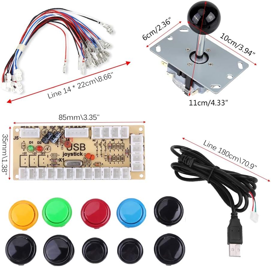 Hilitand Zero Delay Arcade Game DIY Parts Kits 10 Buttons + PC Games Black Joystick + USB ...