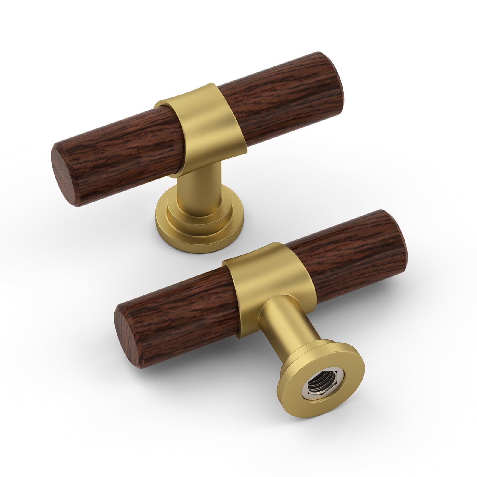 homdiy 10 Pack Gold Cabinet Knobs Single Hole Walnut Wood Grain Metal ...