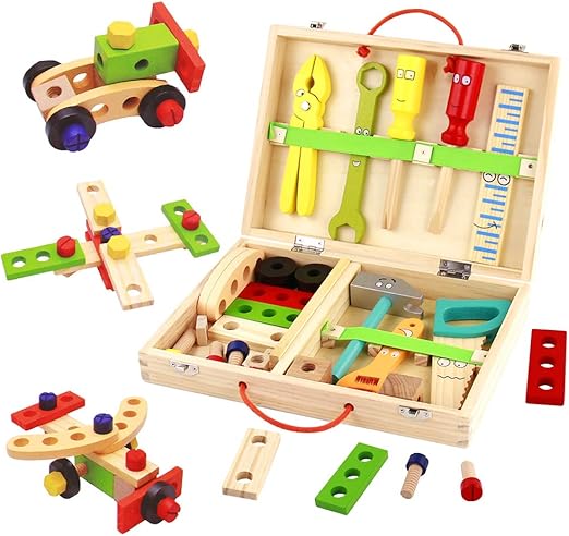 Wooden Toys Kids Tools Box Set-Wooden Builders Set Role Play ...
