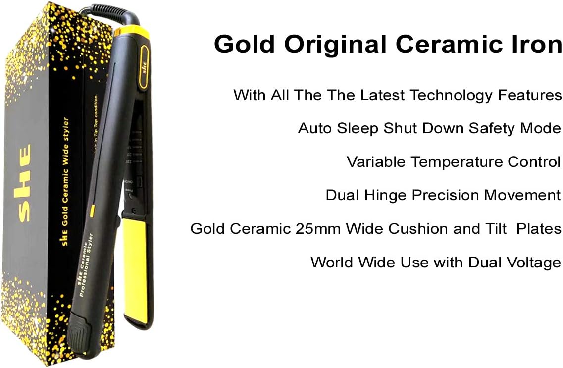 SHE Gold original Hair Straighteners with Variable Temperature, Auto ...