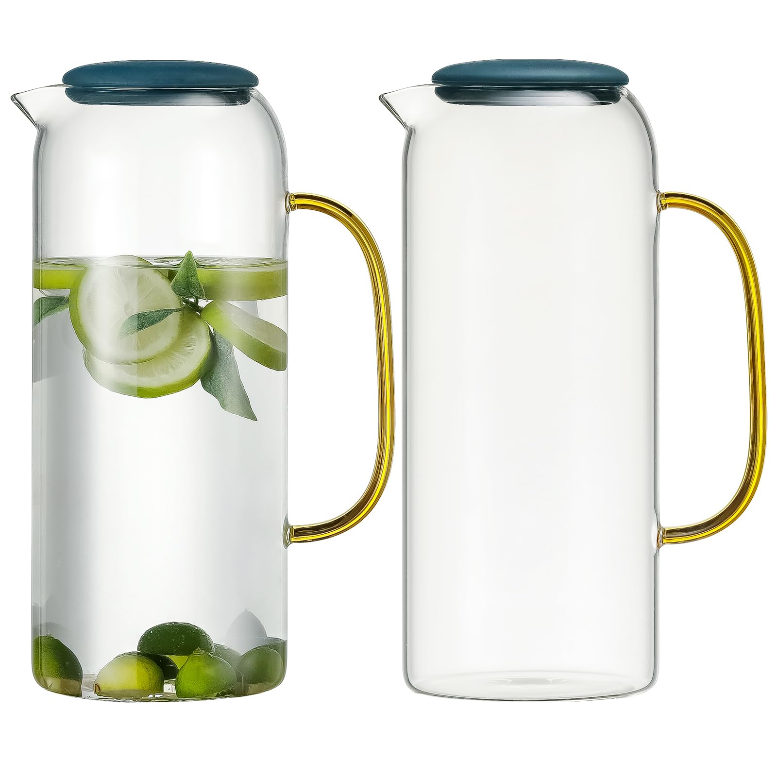 Buaic Glass Pitcher with Lid, 2 PACK 68 oz/2 Liter Water Pitcher, Clear ...