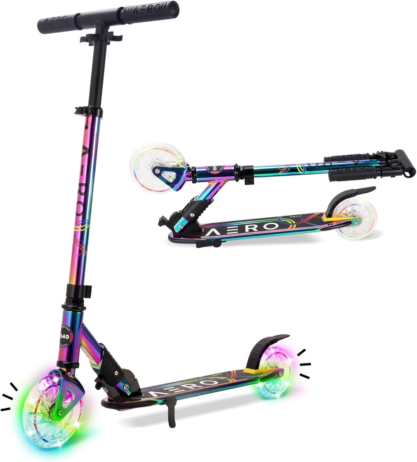 Aero Scooter for Kids 7-12 | Metallic Chrome Finish & LED Lights | Boys ...