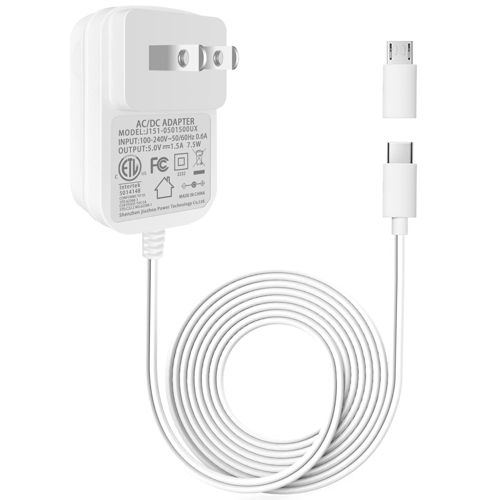 5V 1.5A Charger Powe Cord, 100-240V AC to DC 5Vdc Power Adapter with ...