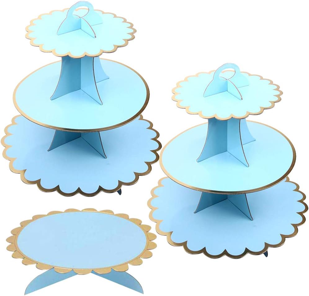 3 Pack Blue Cardboard Cupcake Stand 3 Tier Dessert Tower and 1Tier Cake ...