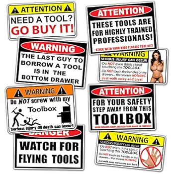Amazon.com: Funny Toolbox Warning Decal Sticker Tool Box Pack Set - By ...
