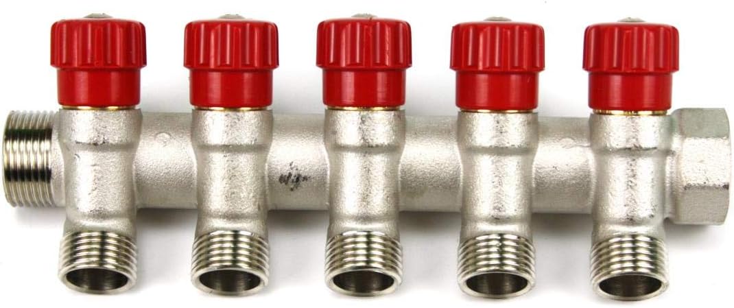 Verteiler 5-Fach mit Absperrventil Rot Sanitär 3/4" x 1/2" Wasser ...
