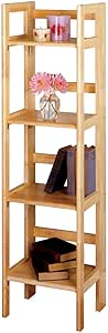 Amazon.com: Tall Narrow Natural Finish 4-Tier Foldable Shelf / Bookcase ...