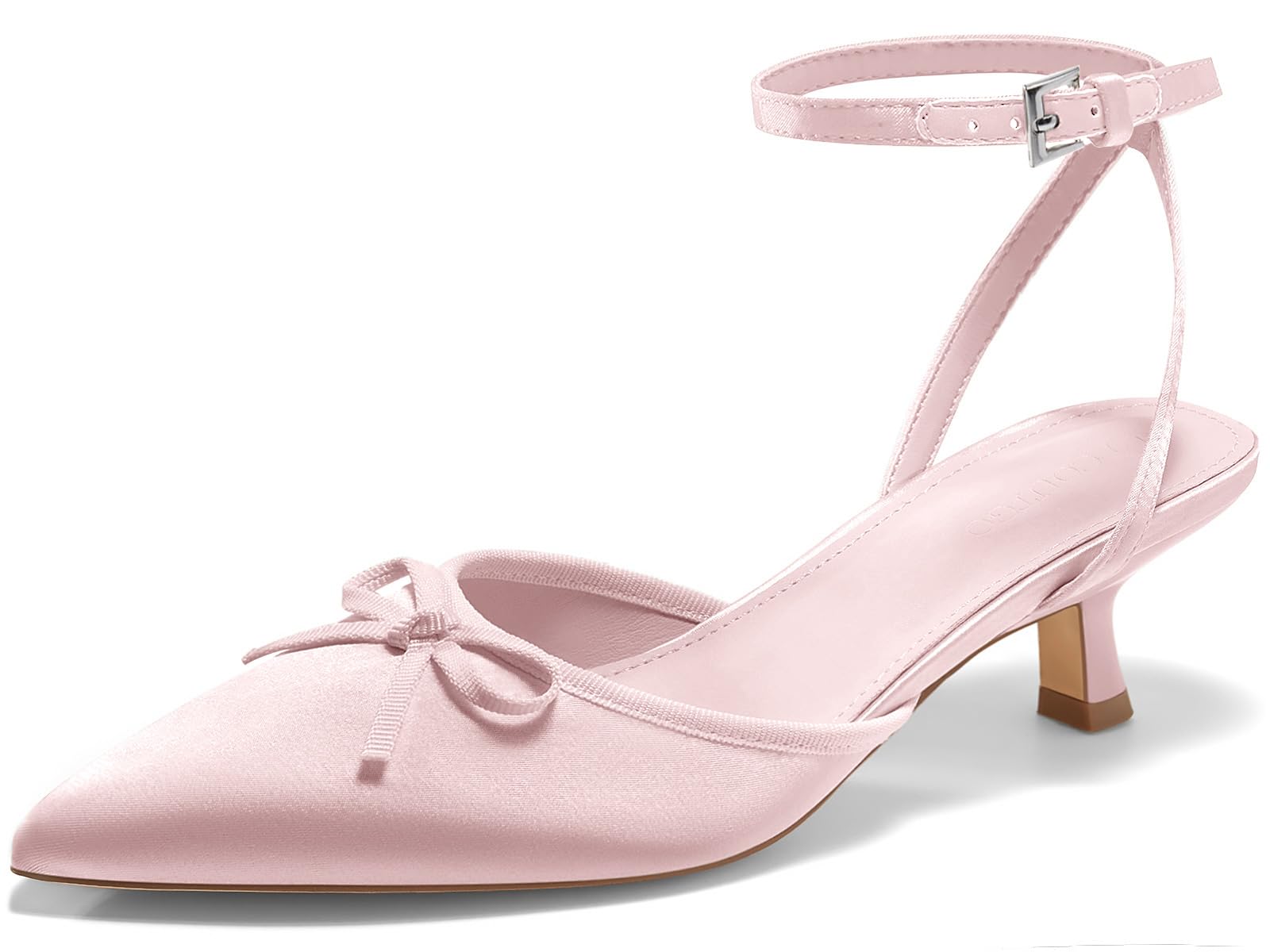 Coutgo Satin Kitten Low Heels with Bow Closed Pointed Toe Short Pumps ...