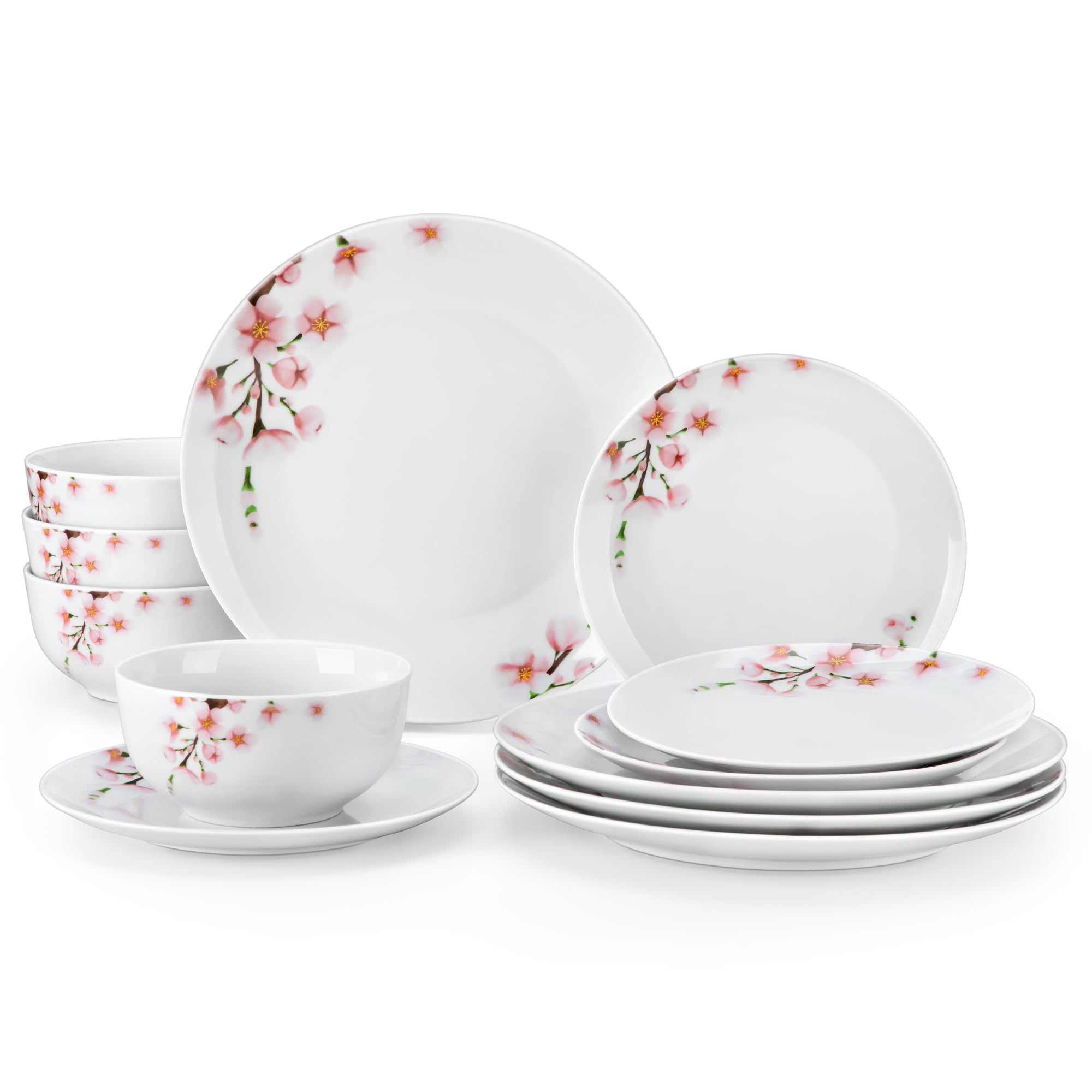 VEWEET Porcelain Dinnerware Sets for 4, 12 Pieces Plates and Bowls Set ...