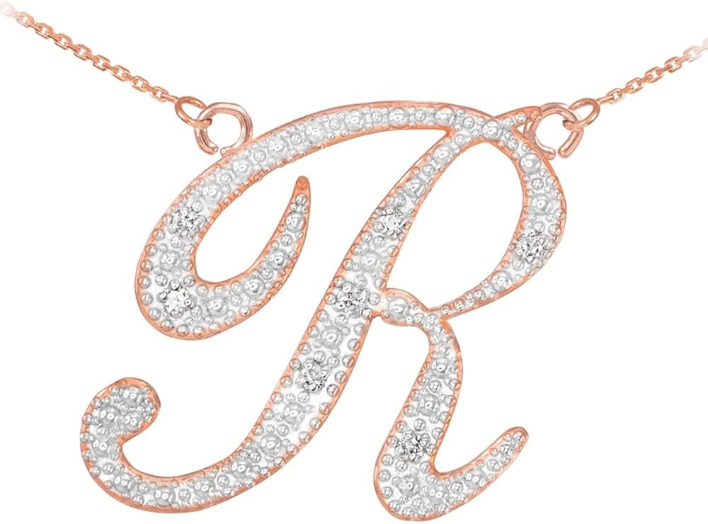 Amazon.com: Double-Mounted 14k Rose Gold Diamond Script Initial Letter ...