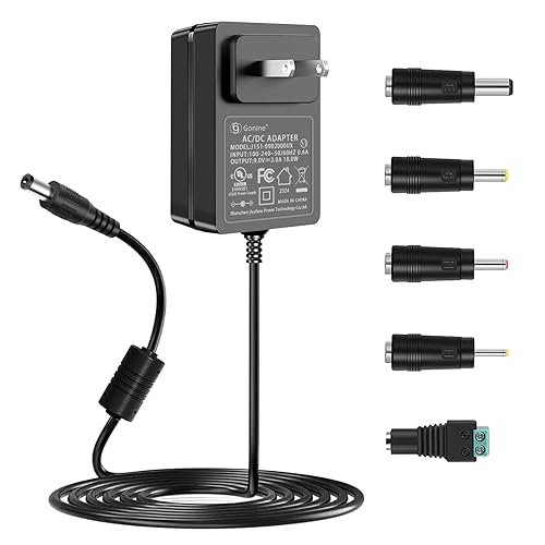 9V AC Adapter Power Cord UL Listed, DC 9Vdc 2A 1.5A 1A for 9Volt ...