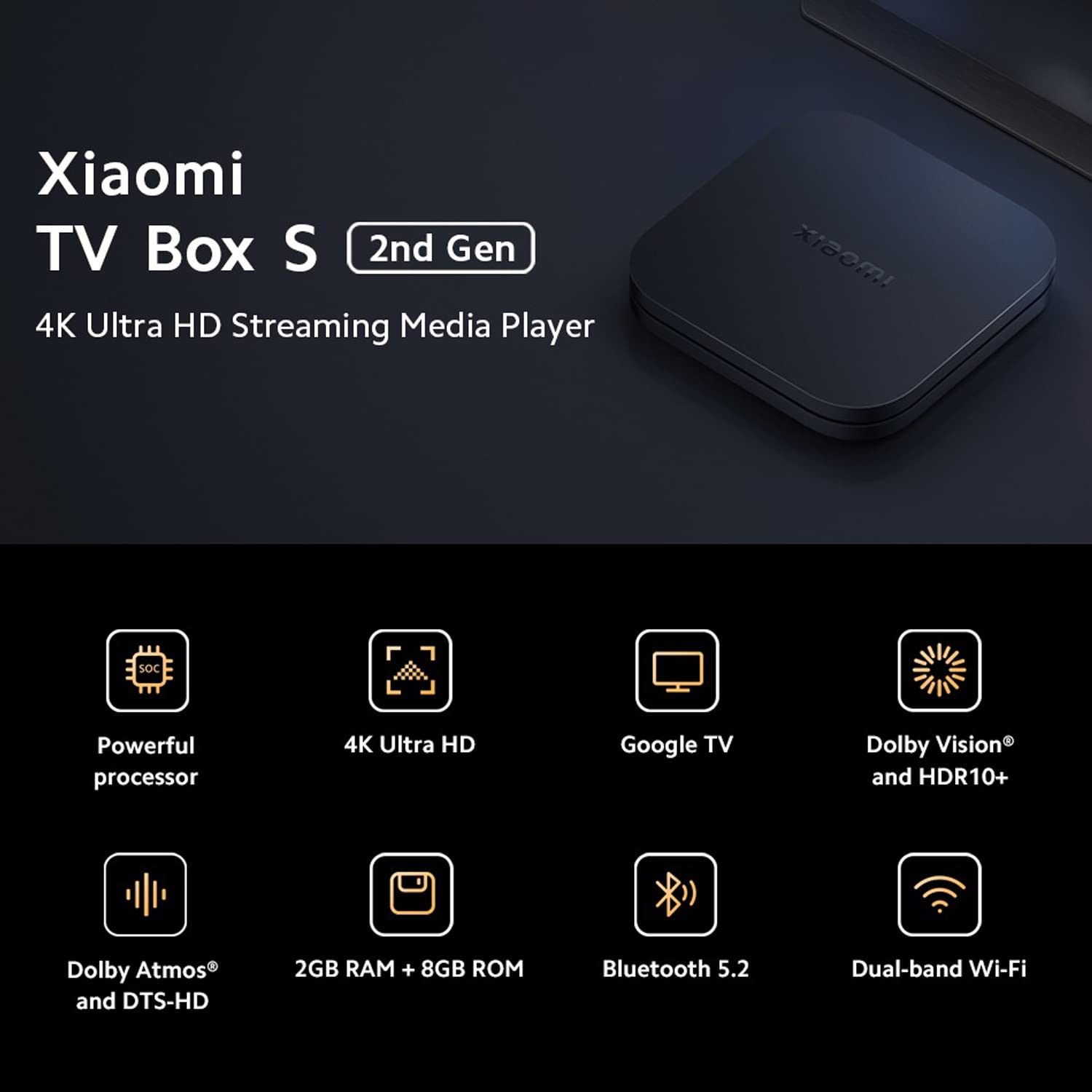 Xiaomi TV Box S (2nd Gen) 4K Ultra HD Streaming Media Player, Google TV Box with 2GB RAM 8GB ROM ...