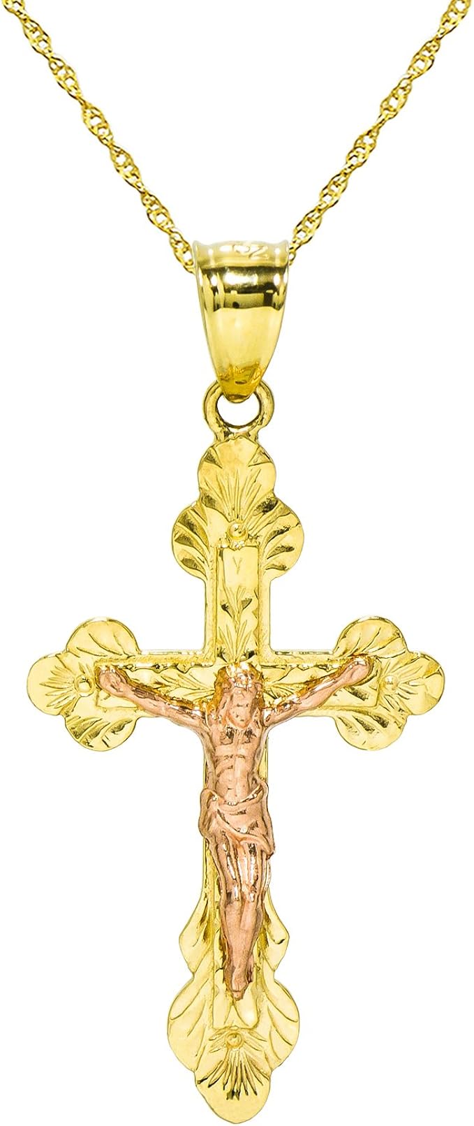 Amazon.com: 14K Two Tone Gold Jesus Christ Pendant Necklace (14 Inches ...