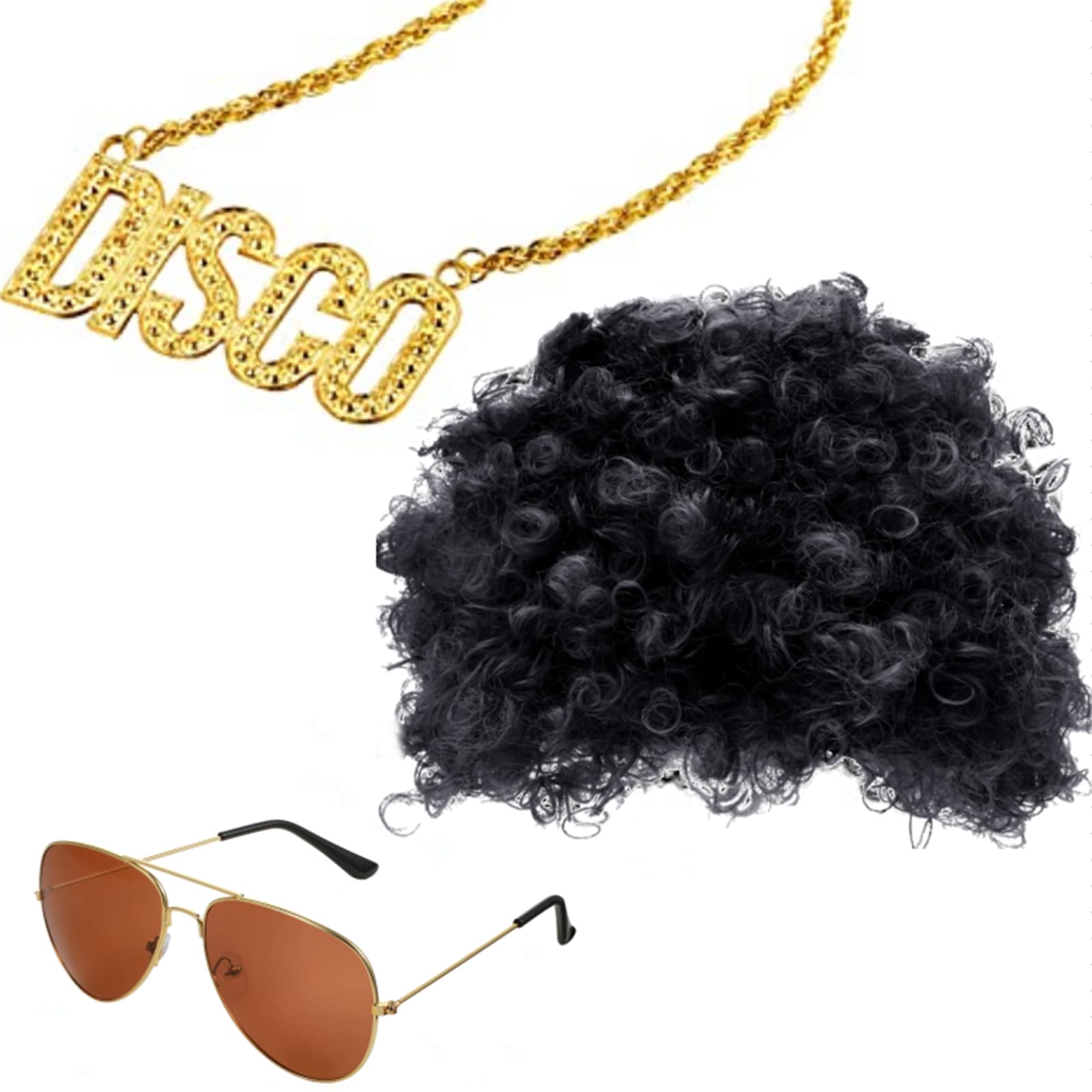 Gejoy Men Disco Costume Set Disco Accessories Men Afro Disco Wig ...