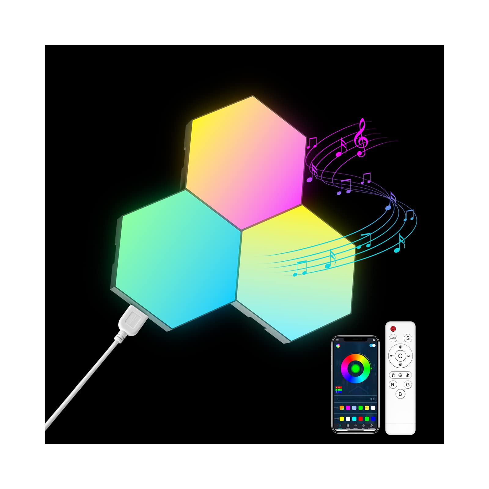 OJQ 20 Pack Hexagon Lights Wall RGB Panel - Smart APP RGB Hexagonal ...