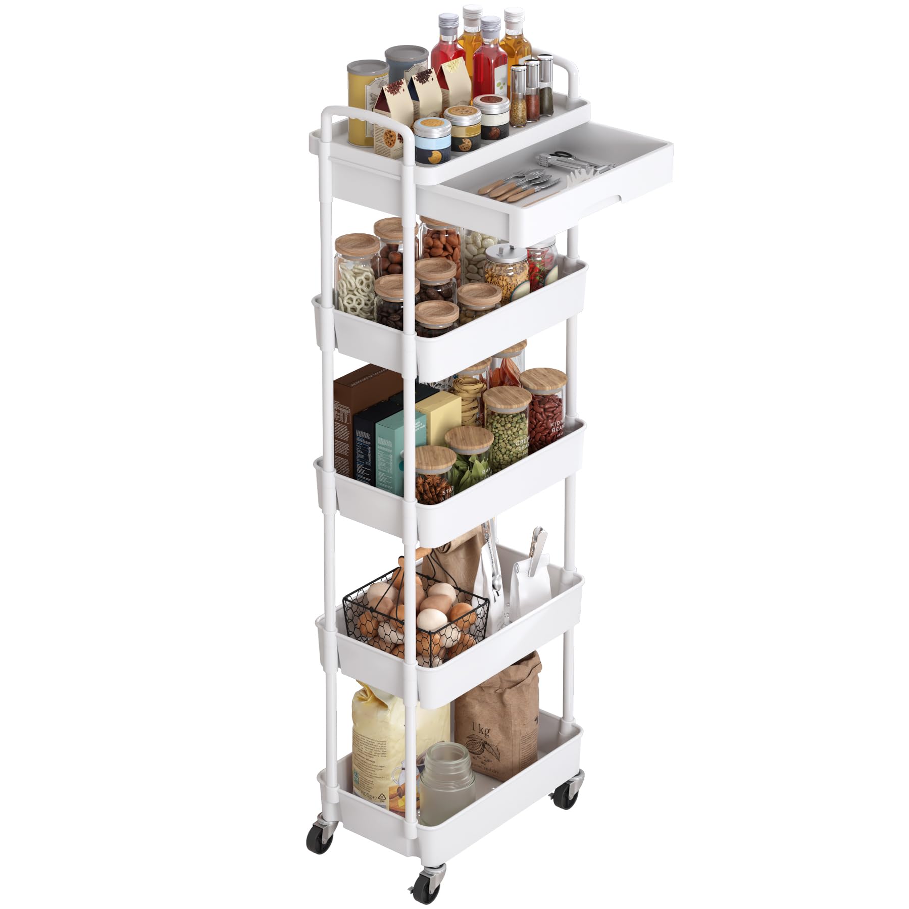 Dttwacoyh 5-Tier Rolling Utility Cart?Trolley with Drawer ...