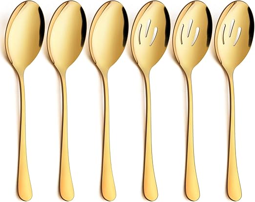 Amazon.com | LIANYU 6-Piece Large Gold Serving Spoons, Gold Slotted ...