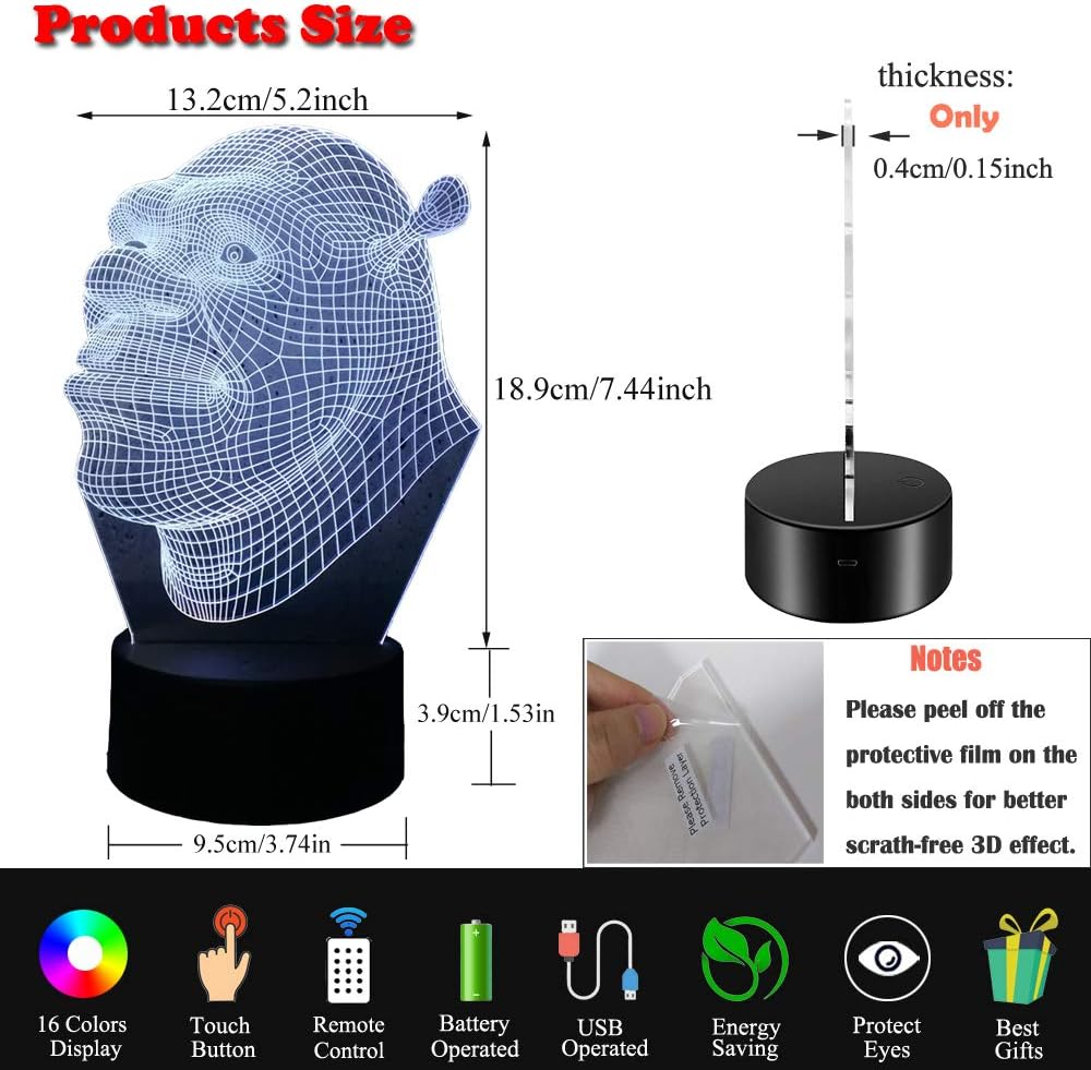 3D LED Visual Lamp Movie Weird Monster Merino Sheep Shrek Illusion Night Light Child Baby ...