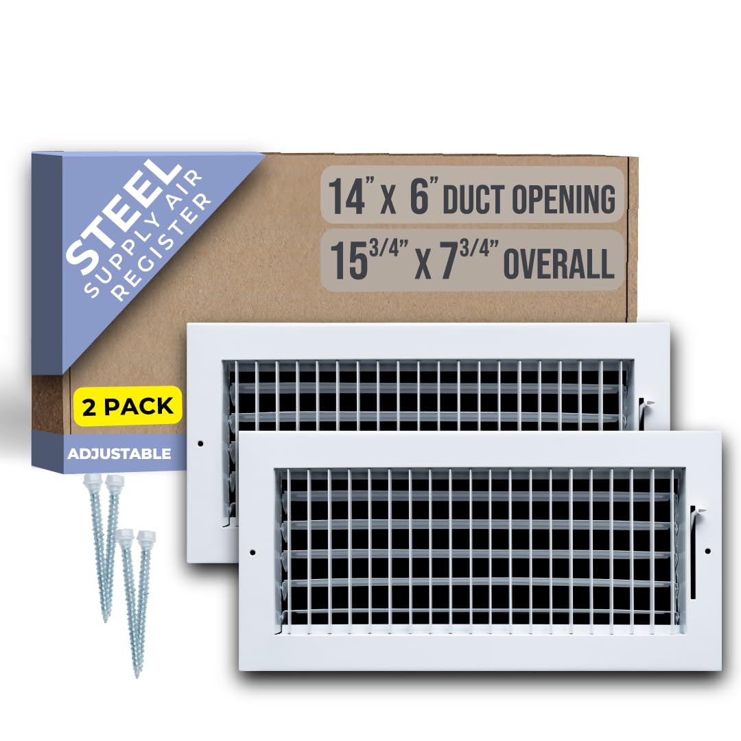 [2 Pack] Fits 14x6 Duct Opening Steel Adjustable Air Supply Grille by ...