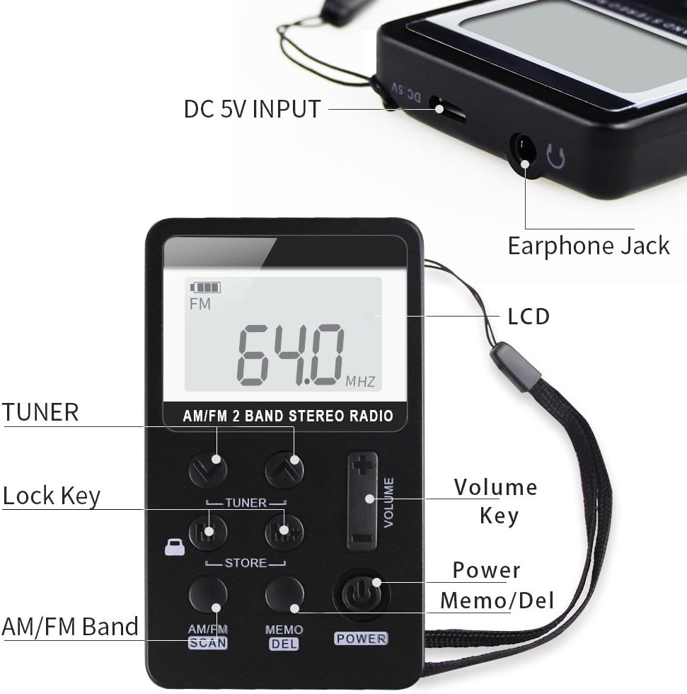 Portable Radio Mini Pocket Radio AM/FM Digital Stereo DSP Receiver ...