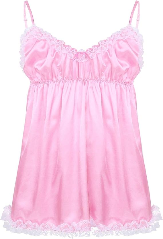 Yeahdor Men's Sissy Satin Frilly Ruffled Lace Crossdress Lingerie Hem ...