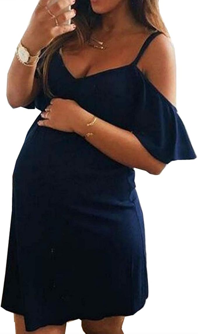 Damen Umstandskleider Fashion Vintage Off Unifarben Shoulder Elegante ...