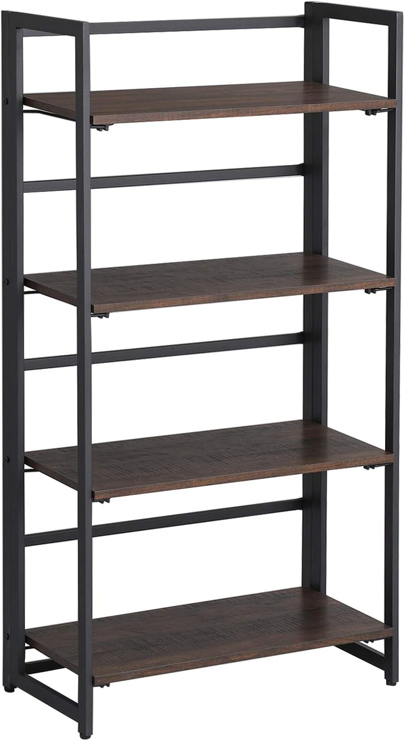 VASAGLE Folding Storage Rack, 4-Tier Industrial Bookshelf ...