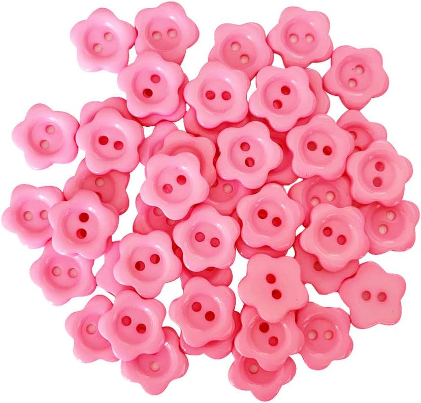 Resin Buttons Pink Flower 15mm 2-Hole Pack of 50 - BigaMart